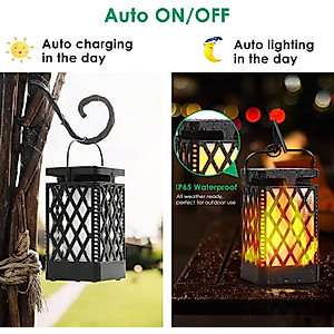 TomCare Solar Lights Outdoor Flickering Flame Solar Lantern Outdoor Hanging Lanterns Decorative Outdoor Lighting Solar Powered Waterproof LED Flame Christmas Lights for Patio Garden, 2 Pack(Black)