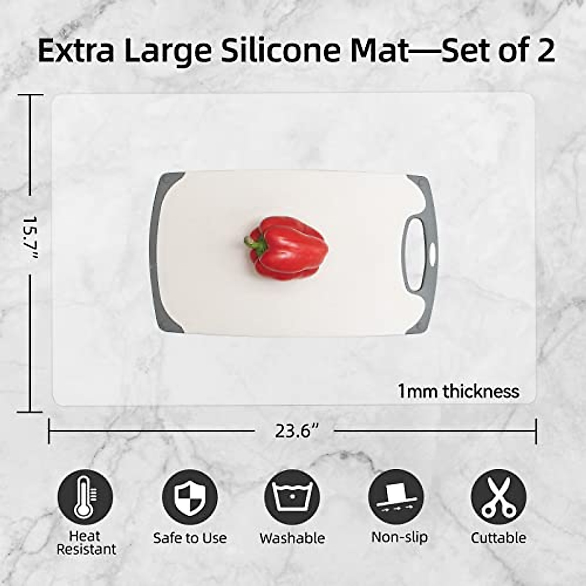 2 Pack Silicone Mats for Kitchen Counter, Treerit Non-slip Waterproof Large Countertop Protector Mat, Heat Resistant Mat, Silicone Craft Mat, Silicone Placemat, 23.6 x 15.7 Inches x 1mm, Translucent