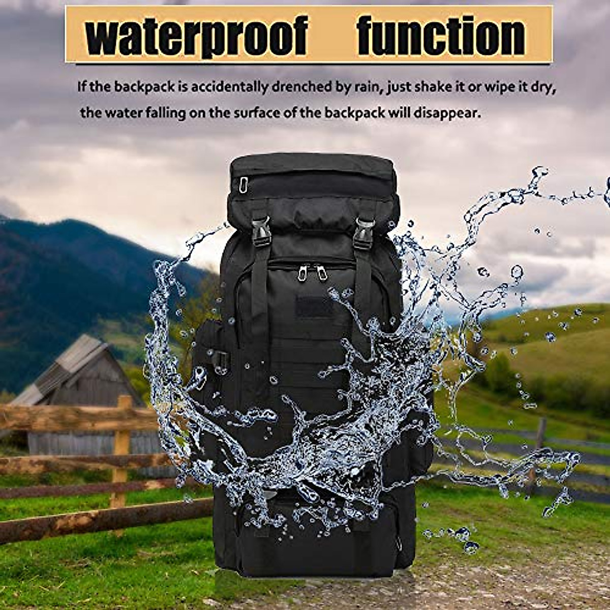 ÖSSZEFUT Military Tactical Backpack 70L/80L Large Camping Hiking Backpack Rucksack Waterproof Traveling Daypack Survival Gear Molle Equipment Black Color