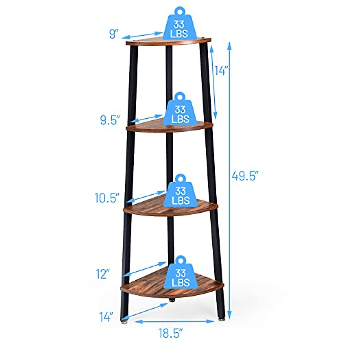 Giantex 4-Tier Corner Shelf Industrial Multipurpose Bookcase, Home or Office Storage Rack, Wood Plant Stand with Metal Frame (Rustic Brown)
