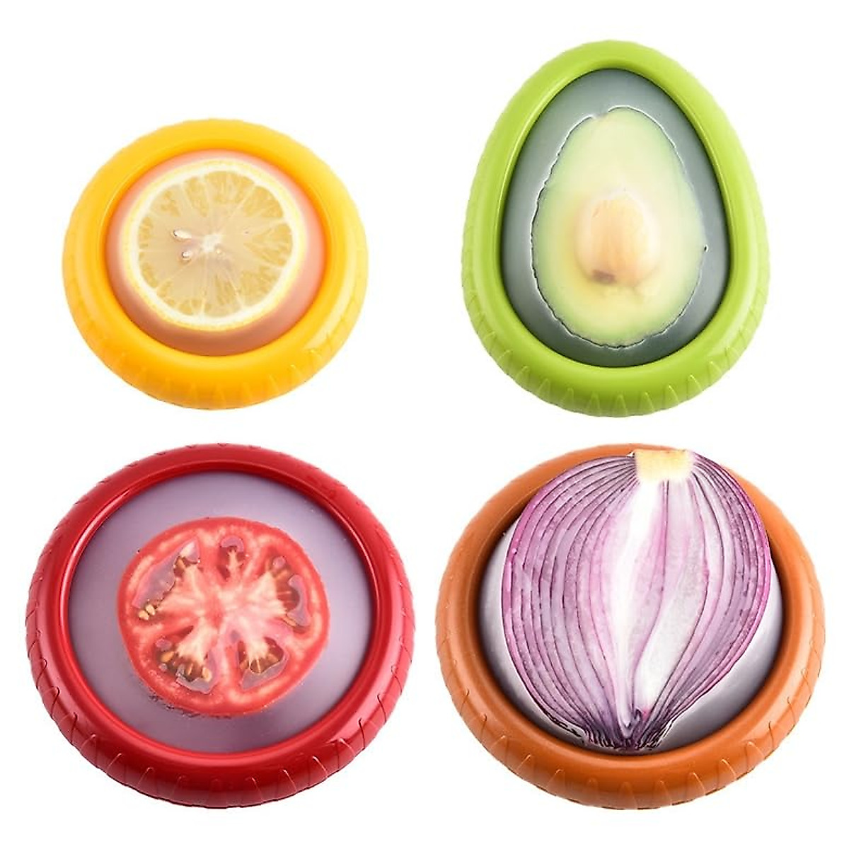 WinGetor 4pcs Silicone Fruit Storage Box, Upgrated Silicone Fruit Storage Containers, Reusable Fruit Vegetable Containers for Fridge Keep Fresh, for Lemons,Potatoes,Tomatos, Avocado