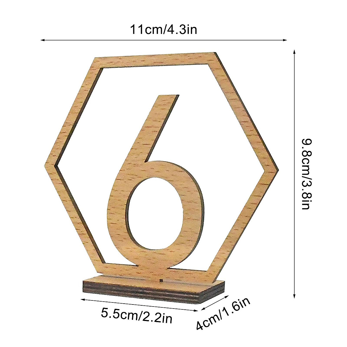 SUNFECILI 10 Pcs Wooden Table Numbers, Hexagon Hollow Out Table Number,Wedding Place Cards, Wood Numbers Place Cards with Holder Base Standing Wood Wedding Decorations, Gold(1-10)