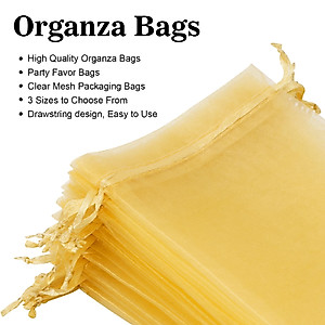 joycraft 50Pcs Organza Bags, 5"x7" Gift Favor Bags, Gold Breathable Tulle Bags with Drawstring, Sheer Mesh Pouch Drawstring Bags for Wedding Favor, Jewelry, Makeup, Candy