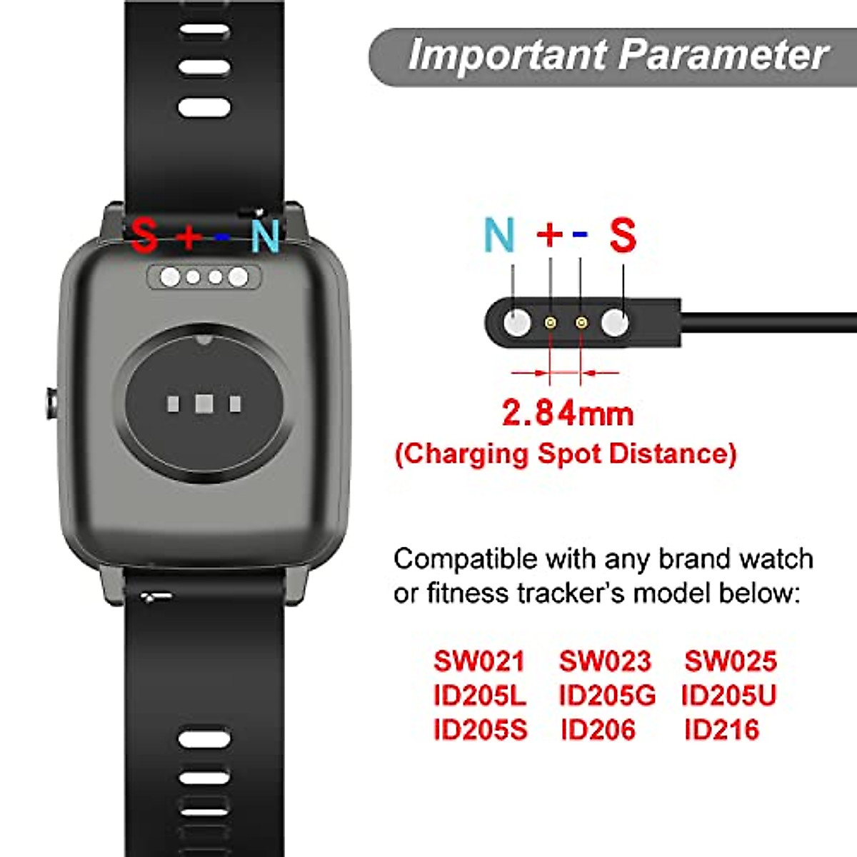 2-Pack Charger for YAMAY SW021 Willful SW023 SW025 Letsfit ID205L Letscom ID205G ID205S ID206 ID205U ID216 Umidigi Uwatch 3S 3 2 2S Urun Smart Watch Magnetic USB Charging Cable [3.3ft/100cm] (2)