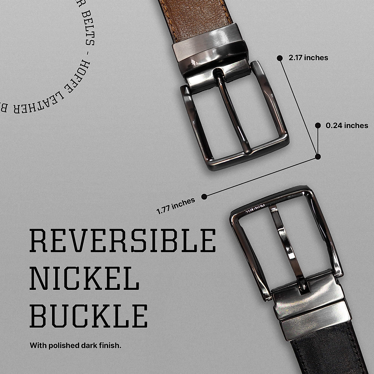 HoffeBelts Men's Leather Belt - Handmade Belts for Men with Buckle, Full Grain Leather Belts, Reverisble Dress Black & Brown Dual XL