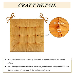 FlyGulls Set of 4 Chair Cushions for Dining Chairs 18" x 18" Corduroy Chair Seat Cushion for Office and Kitchen Chair Comfort Chair Cushion for Long Sitting (Yellow)