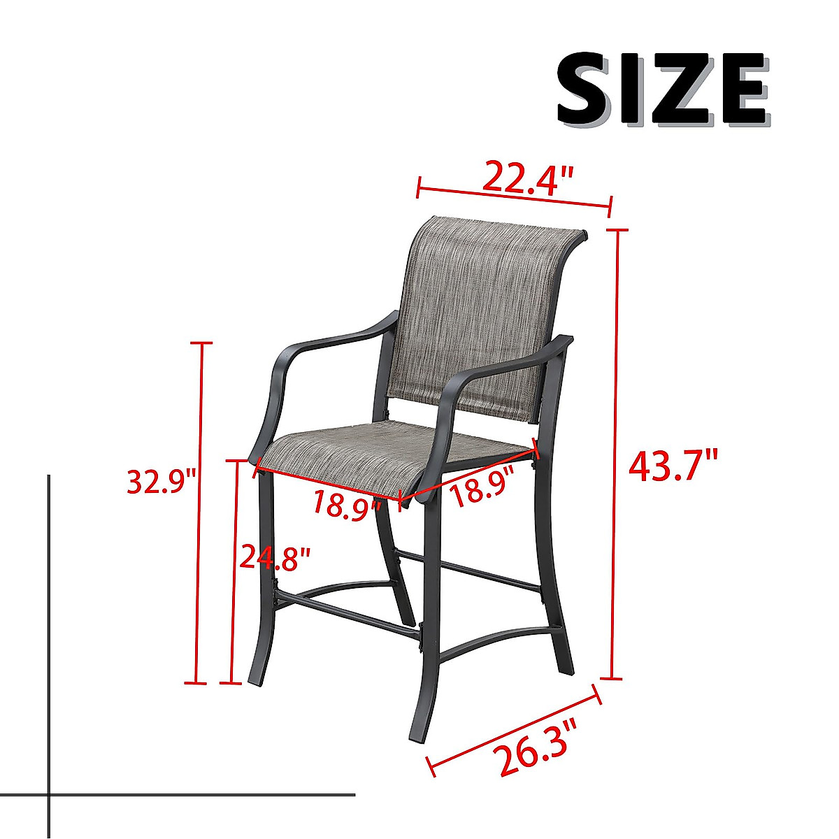 Generic WISLEY 2 Piece Outdoor Bar Stools,Textilene Fabric and Sturdy Steel Frame,All Weather Patio Chairs for Backyard poolside Garden(Grey)