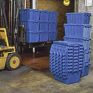 Buckhorn AR2717120209000 Industrial Plastic Stackable Storage KeepBox Tote Container with Hinged Attached Lid, 27-Inch L x 17-Inch W x 12-Inch H, Blue