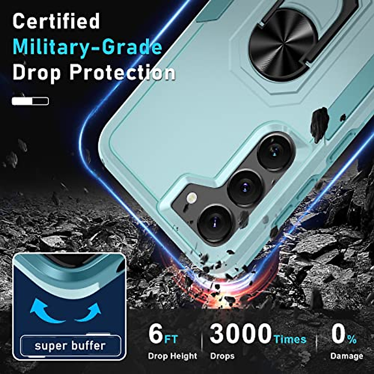Janmitta Samsung Galaxy S23+ Plus Case with Screen Protector+Camera Lens Protector,Heavy Duty Shockproof Full Body Phone Cover Built in Rotatable Magnetic Ring Holder Kickstand,2023 Mint Green