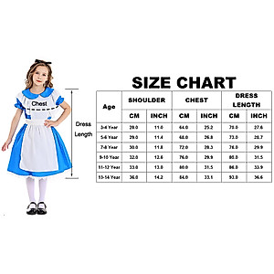 KFVZIU Girls Princess Costume Kids Halloween Costume Peter Pan Collar Blue Dress Princess Cosplay with White Apron Socks Hairband KF004XS