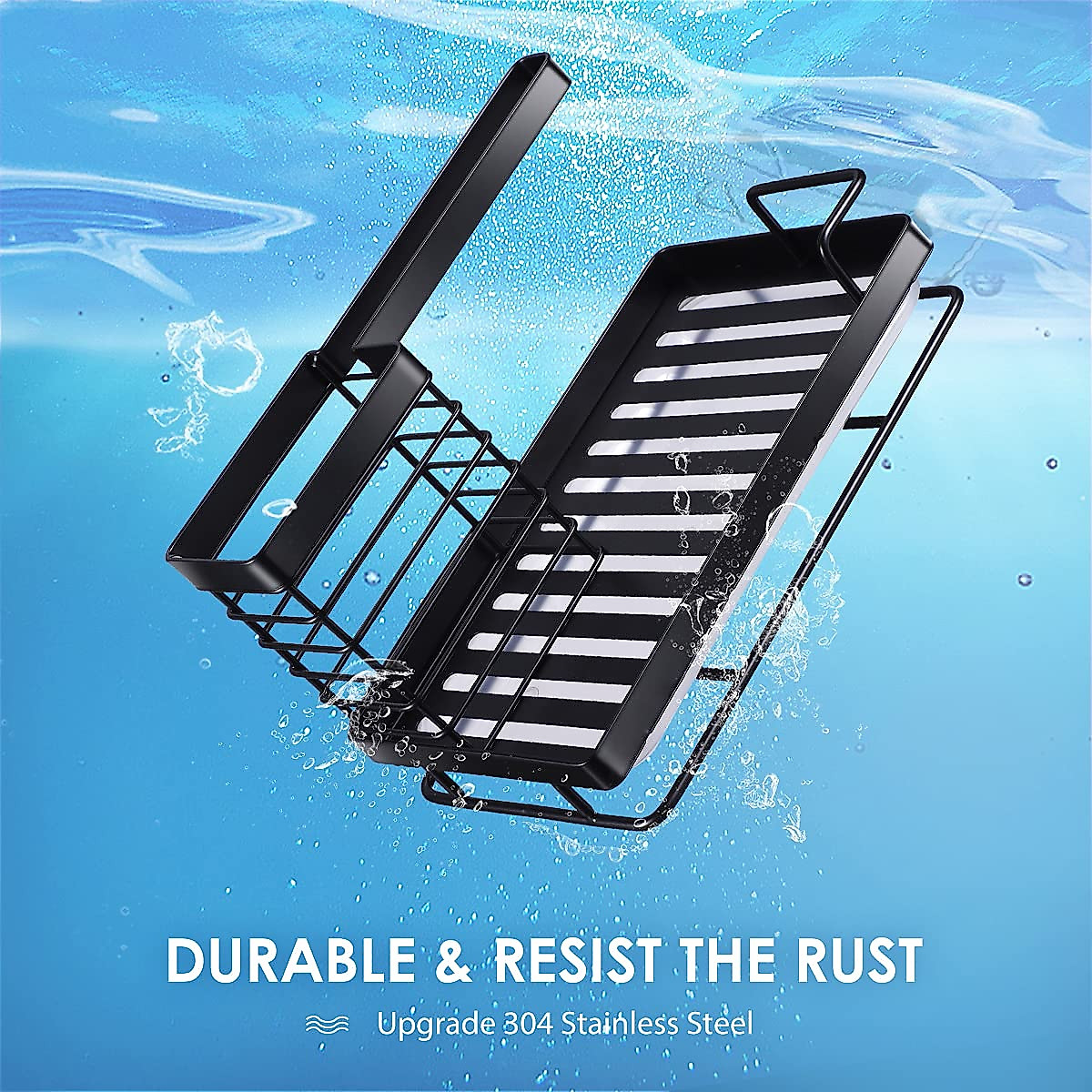 Kitchen Sink Caddy Sponge Holder: Large Kitchen Sink Organizer for Dish Rag Soap Brush - 304 Stainless Steel Sponge Holder Rack with Removable Drain Tray for Counter Storage