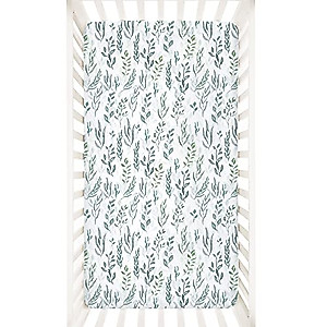 DILIMI Crib Sheet Fitted Crib Sheets for Baby Boys Girls, Ultra-Soft Cotton Blend Baby Sheet Fits Standard Crib and Toddler Mattress, Green Leaf