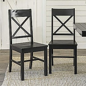 Walker Edison Modern Farmhouse Wood X-Back Armless Dining Chairs Kitchen, Set of 2, Black