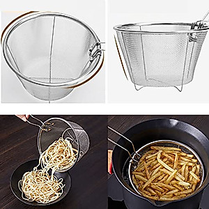 Round Wire Fry Basket,Stainless Steel Fryer Basket Deep Fry Basket with Handle Fryer Strainer for Pot Mini Fish Fry Fryer Strainer with Long Handle Cooking Tool