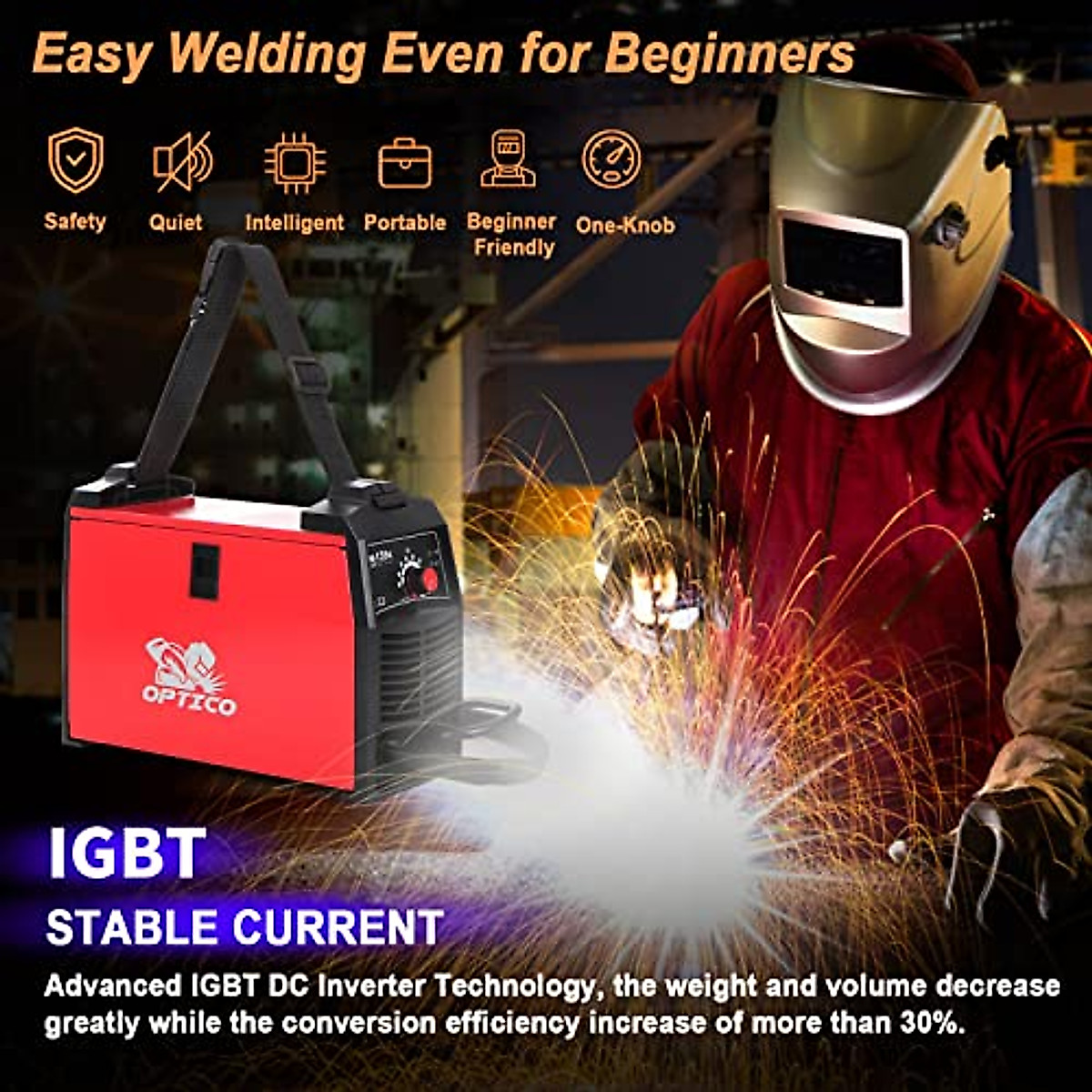 OPTICO MIG 135E Welder Machine, 110/120V IGBT Welding Machine, Gasless Flux Cored Welder, Automatic Wire Feed Welder with 40-100A for Beginner, DIY Home Portable Welding Machine Kit with Mask
