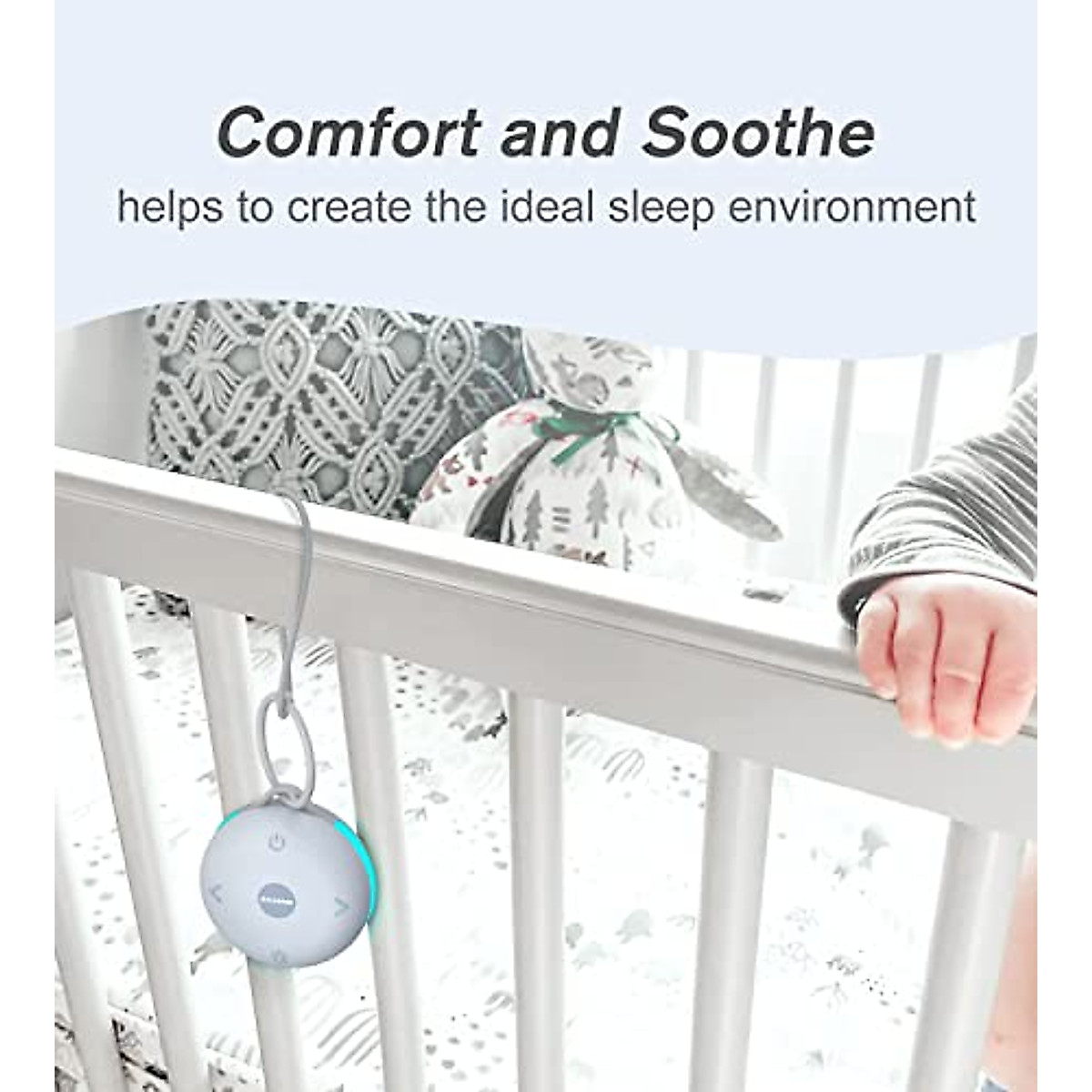 Portable White Noise Machine for Baby Sleeping | 8 Night Lights | 17 Soothing Sounds | USB Rechargeable | Safe Clip Easy Hanging & Child Lock | Compact and Lightweight for On-The-Go & Travel, Kids