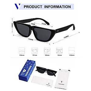 VANLINKER Trendy Polarized Cat Eye Sunglasses for Women Men Retro Square Shade Slim Frame VL9790 Black