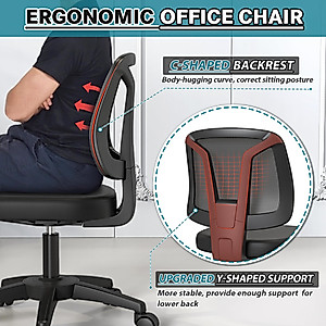 iCoudy Armless Office Chair Ergonomic Swivel Small Computer Desk Chairs No Armrests with Wheels Adjustable Height Black Task Chairs Without Arms for Small Spaces