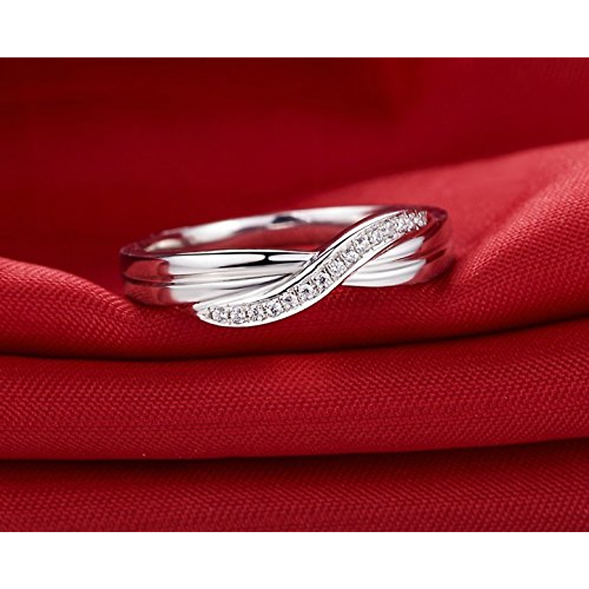 THREE MAN Sterling Silver Wedding Band Ring for Women X Style Brief Design 925 Silver (6)
