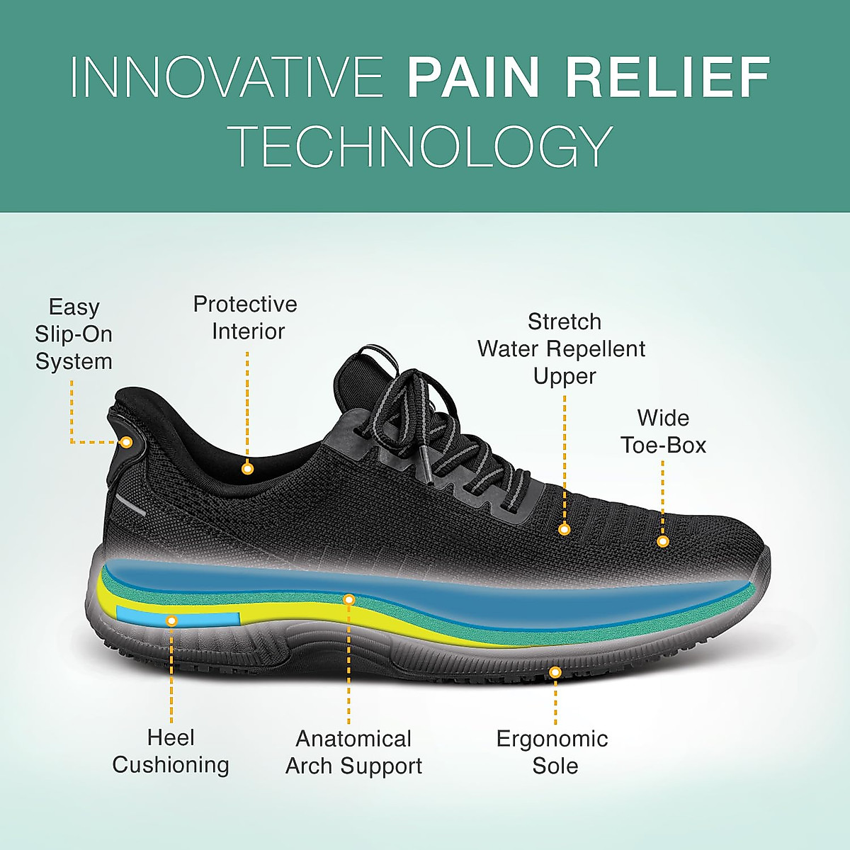 Orthofeet Women's Orthopedic All Black Knit Kita Hands-Free Sneakers, Size 11 Wide