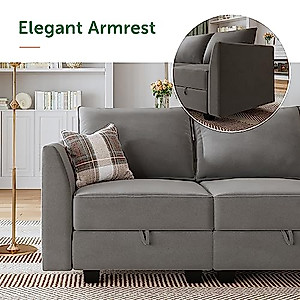 HONBAY Modular Sectional Sofa Velvet U Shaped Couch with Ottomans Convertible Sectional Couch 7 Seater Sofa with Storage Seat, Grey
