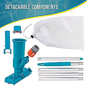 U.S. Pool Supply Portable Deluxe Jet Pool Vacuum Underwater Cleaner with 5 Section Pole, 3 Scrub Brushes, Leaf Bag, Telescopic Pole Attachment - Above Ground Pools, Spas, Ponds - Attach to Garden Hose