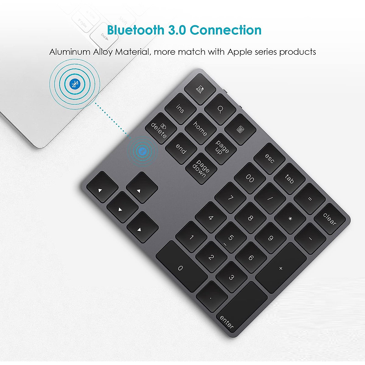 IKOS Bluetooth Number Pad, 34-Key Wireless Portable External Bluetooth Numeric Keypad with Multiple Shortcuts Compatible for Computer Laptop Windows Surface iMac MacBook Surface Pro (Black)