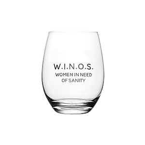 Lushy Wino – W.I.N.O.S. Women In Need Of Sanity Cute, Novelty, Etched Stemless 18-Ounce Wine Glass with Funny Sayings in Gift Box