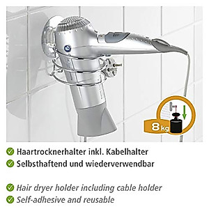 WENKO Osimo Hair Dryer Holder, 5" x 4.7" x 4.3", Chrome