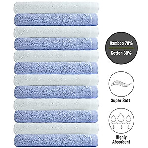 SUMMERMIA Bamboo Washcloths 13" x 13" (2 x 12 Pack) - Soft Wash Cloths for Your Face Towel, Wash Cloths for Your Body (White + Blue + Pink)