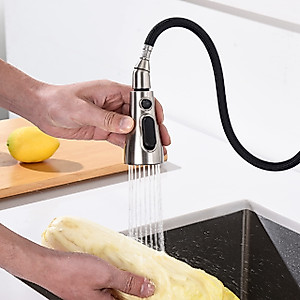 Pull Down Faucet Spray Head with 11 Adapters - 4 Functions Kitchen Faucet Head Replacement, Upgraded Kitchen Sink Faucet Sprayer Head Part, Pull Out Tap Nozzle Replacement, Brushed Nickel