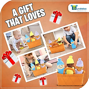 Bundaloo Basket of Babies with Realistic Giggling Sounds - Plush Baby Doll Set with Carrier - 3 Multicultural Dress Up Dolls Playset