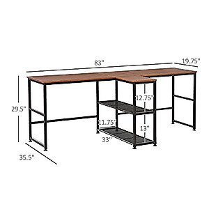 HOMCOM 83" Two Person Computer Desk with 2 Storage Shelves, Double Desk Workstation with Book Shelf, Long Desk Table for Home Office, Dark Walnut