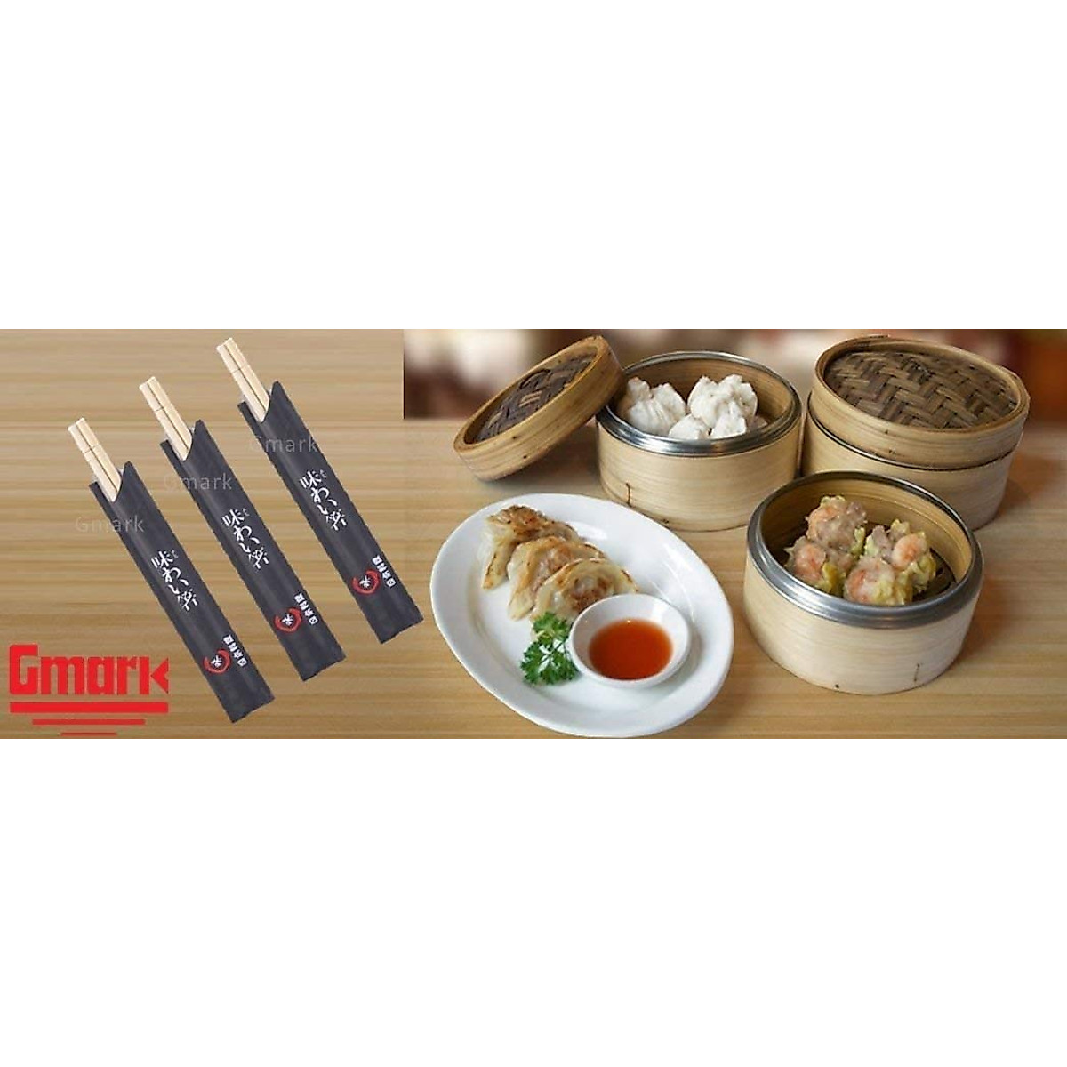 Disposable Chopsticks Pack of 100 Pair, 9" Japanese Style Sleeved Sushi Chopsticks by Gmark GM1038