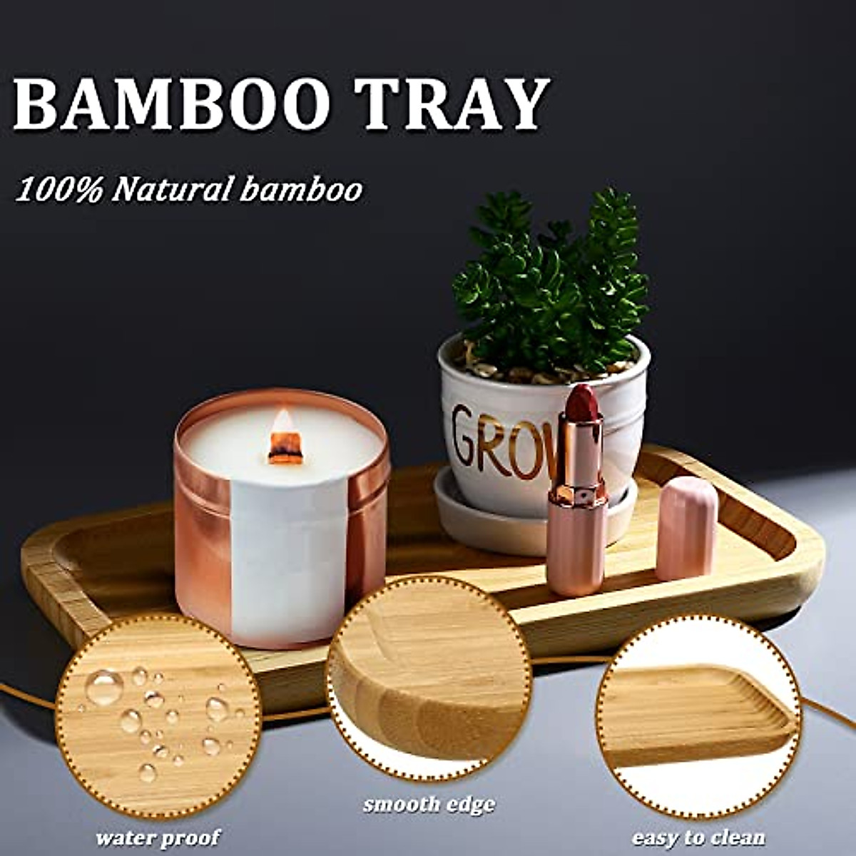 2 Pcs Bamboo Tray Bathroom Counter Tray Bathroom Tray Organizer Bamboo Toothbrush Holder Bathroom Counter Decor, 11.4 x 6.3 x 0.8 Inches, 9.8 x 5.5 x 0.8 Inches