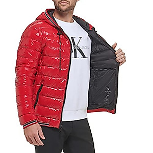 Calvin Klein Men's Hooded Super Shine Puffer Jacket, True Red, Medium