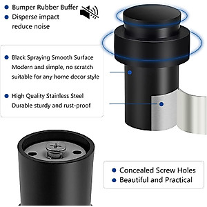 KOLAKO Door Stopper Cylindrical Floor Door Stop Black Rubber Door Stoppers Brushed Modern Decorative Heavy Duty Solid Doorstop Bumper Wedge Wall Protector 2.5Inch 4 Pack