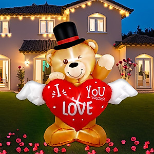 AerWo 4 FT Valentines Day Inflatable Bear with Love Heart, Lighted Valentines Inflatables Teddy Bear Blow Up Yard Outdoor Garden Home Party Wedding Decor, Romantic Sweet Valentines Gift