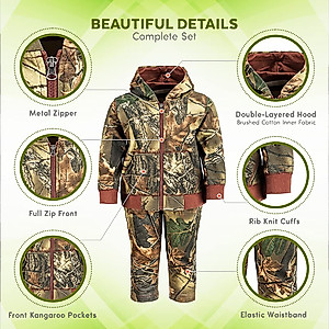 TrailCrest by Treel Infant-Toddler Cotton Full Zip Hoodie Sweatshirt Jacket & Pants Set Tracksuit, 5T, Camo