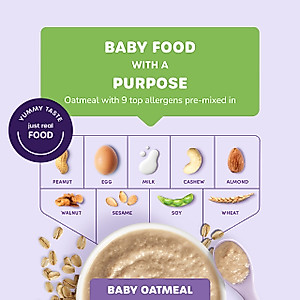 Ready, Set, Food! Organic Baby Oatmeal Cereal | Original | Organic Baby Food with 9 Top Allergens: Peanut, Egg, Milk, Cashew, Almond, Walnut, Sesame, Soy & Wheat | Unsweetened | Fortified with Iron | 15 Servings