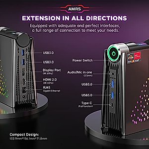 KAMRUI Mini Gaming PC AMD Ryzen 7 5800U Windows 11 Pro with 16GB RAM 512GB SSD, Small Gaming Desktop Computer, Micro AMR5 3 Mode PERF Switch, RGB Light, Upgrade Capacity, 4K UHD, Type-C, WiFi6/BT5.2