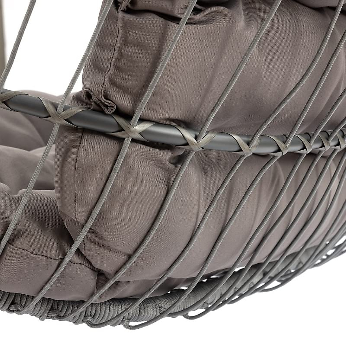 WYKDD 2-Person Hanging Swing Chair with Stand, Hanging Egg Chair, Wicker Rattan Hanging Chair with Cushion for Indoor Outdoor Garden