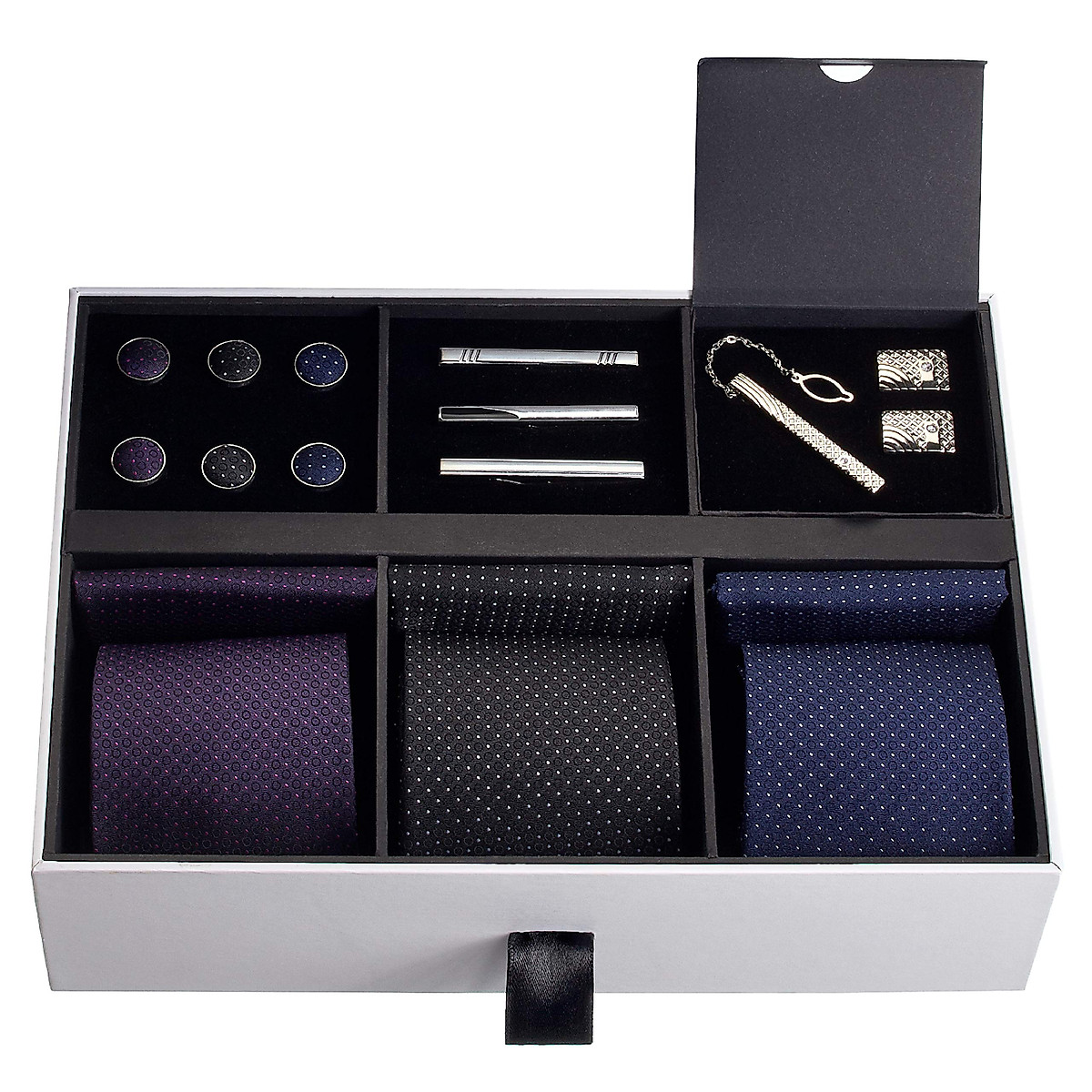 Premium Men’s Gift Tie Set Silky Necktie Pocket Squares Tie Clips Cufflinks For Men Multicolored