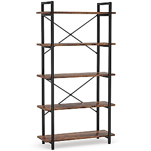 Tribesigns 5 Tier Bookshelf, Industrial Etagere Bookcase with Metal Frame, Rustic Tall Book Shelf Unit for Living Room, Study, Home Office (1, Rustic)