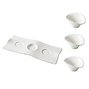 UPKOCH Sauce Plate 1 Set Ceramic Chip and Dip Serving Set Platter Tray with Dip Bowls for Appetizers Snacks Fruits Small Bites and Condiments White Sauce Bowl