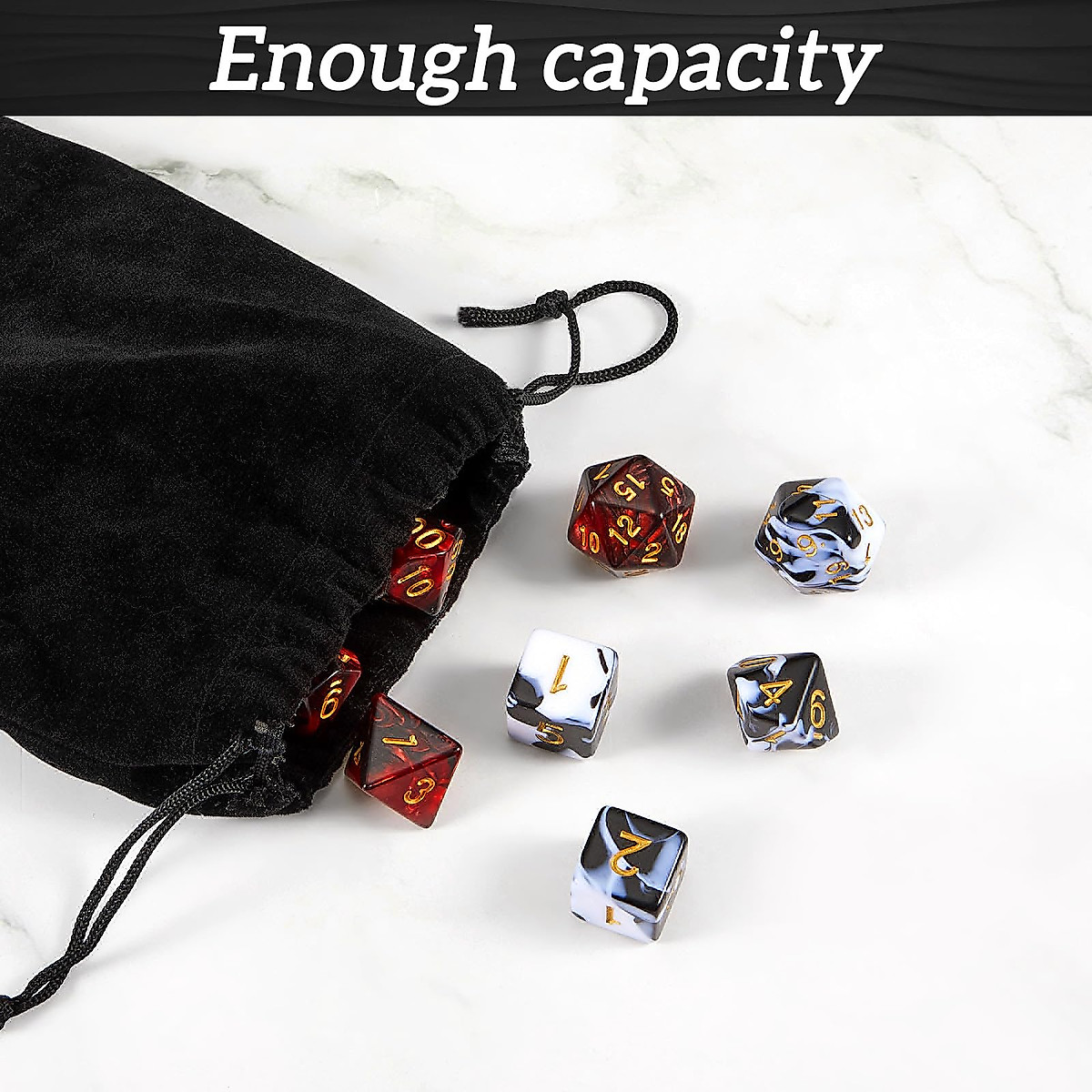2 Set 11 Dice Set Polyhedral Dice Set Multisided Dice Set Smooth Touch with Drawstring Bag Compatible with RPG MTG Table Game Dice, 22 Pieces