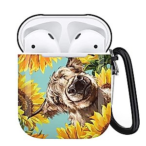 Sunflower Cow Airpods Case Compatiable with Airpods 1 & 2 - Airpods Cover with Key Chain, Full Protective Durable Shockproof Personalize Wireless Headphone Case…