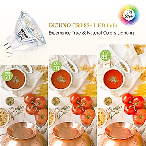 DiCUNO MR16 LED Bulbs Dimmable 50W Halogen Replacement 2700K Warm White, GU5.3 Bi-Pin Base Glass Cover 120 Degree Beam Angle 12V 5W 500 Lumens, Landscape Spotlight Track Recessed Lighting, 10 Packs