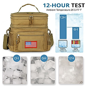 ATRIPACK Lunch Bag for Men, Double Deck Tactical Lunch Box Work with Shoulder Strap MOLLE Webbing Large Lunch Cooler Leakproof Insulated （Brown）