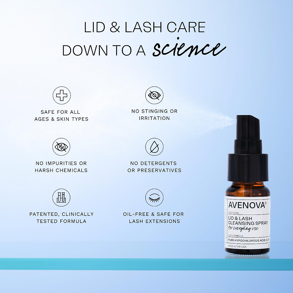 Avenova Eyelid and Eyelash Cleanser Spray 3 Pack – Gentle Everyday Hypochlorous Acid Lid and Lash Cleansing Spray For Clearer and Healthier Eyes, 60mL (2.04oz)